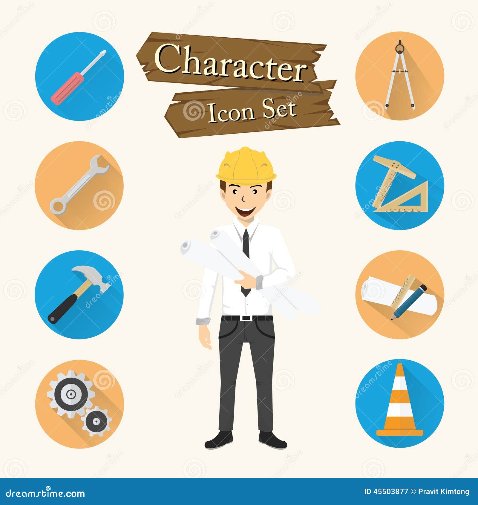 Engineer Character Icon Set Vector Stock Vector - Illustration of cute ...