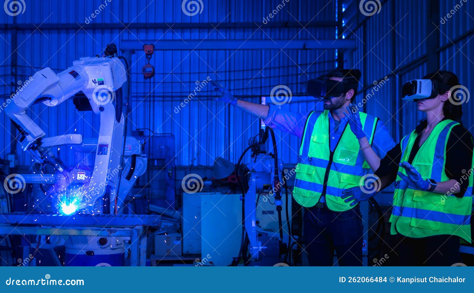 Engineer Check and Control Automation Robot Arms Machine with VR ...