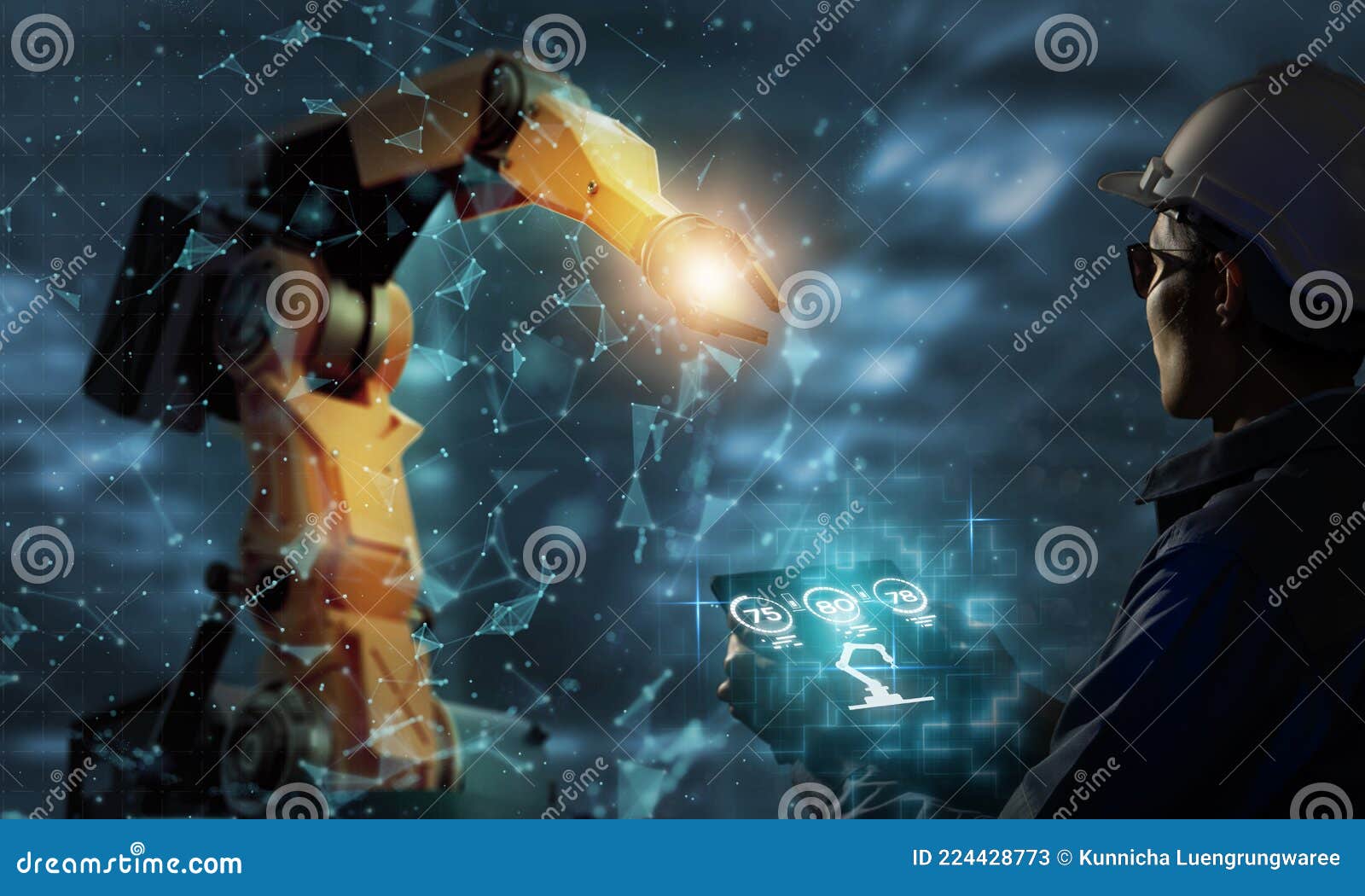 Engineer Check and Control Robotics Automatic Arms Machine in Digital ...