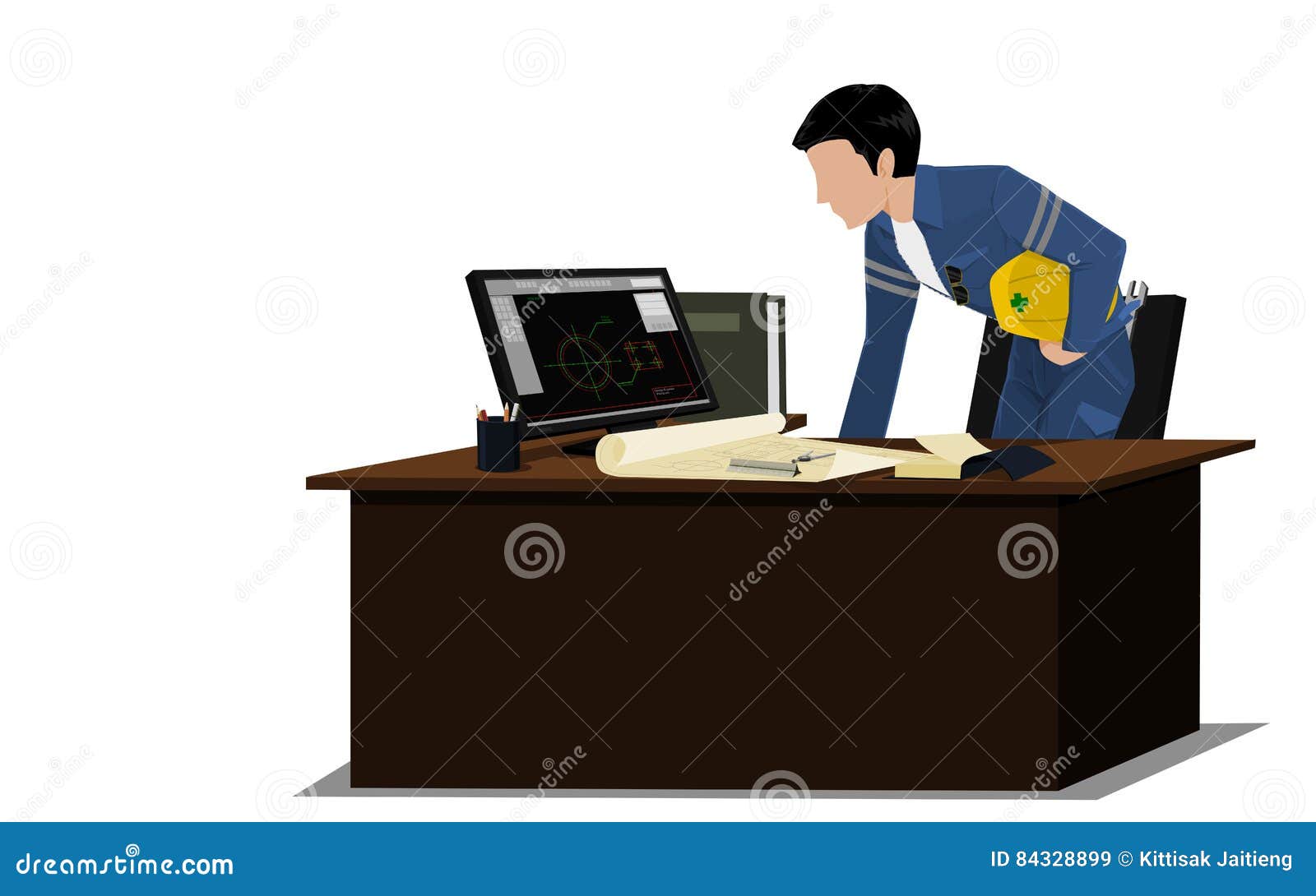 An Engineer is Checking Drawing Stock Vector - Illustration of isolate ...