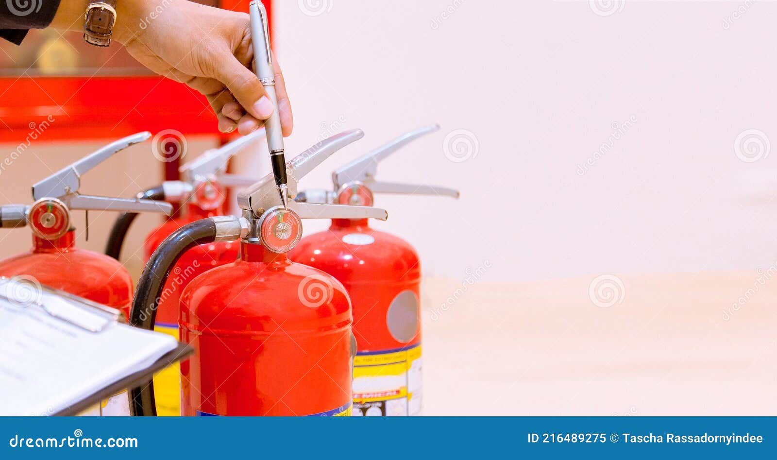 Engineer are Checking and Inspection a Fire Extinguishers Tank in the ...