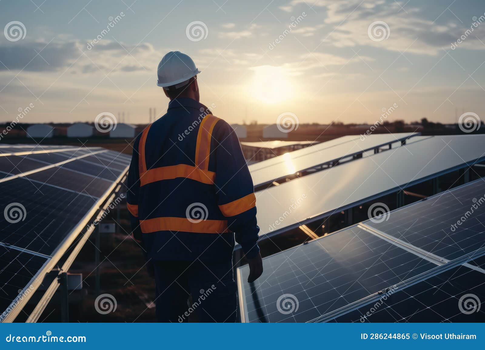 Engineer Checking and Maintenance Equipment at Green Energy Solar Power ...