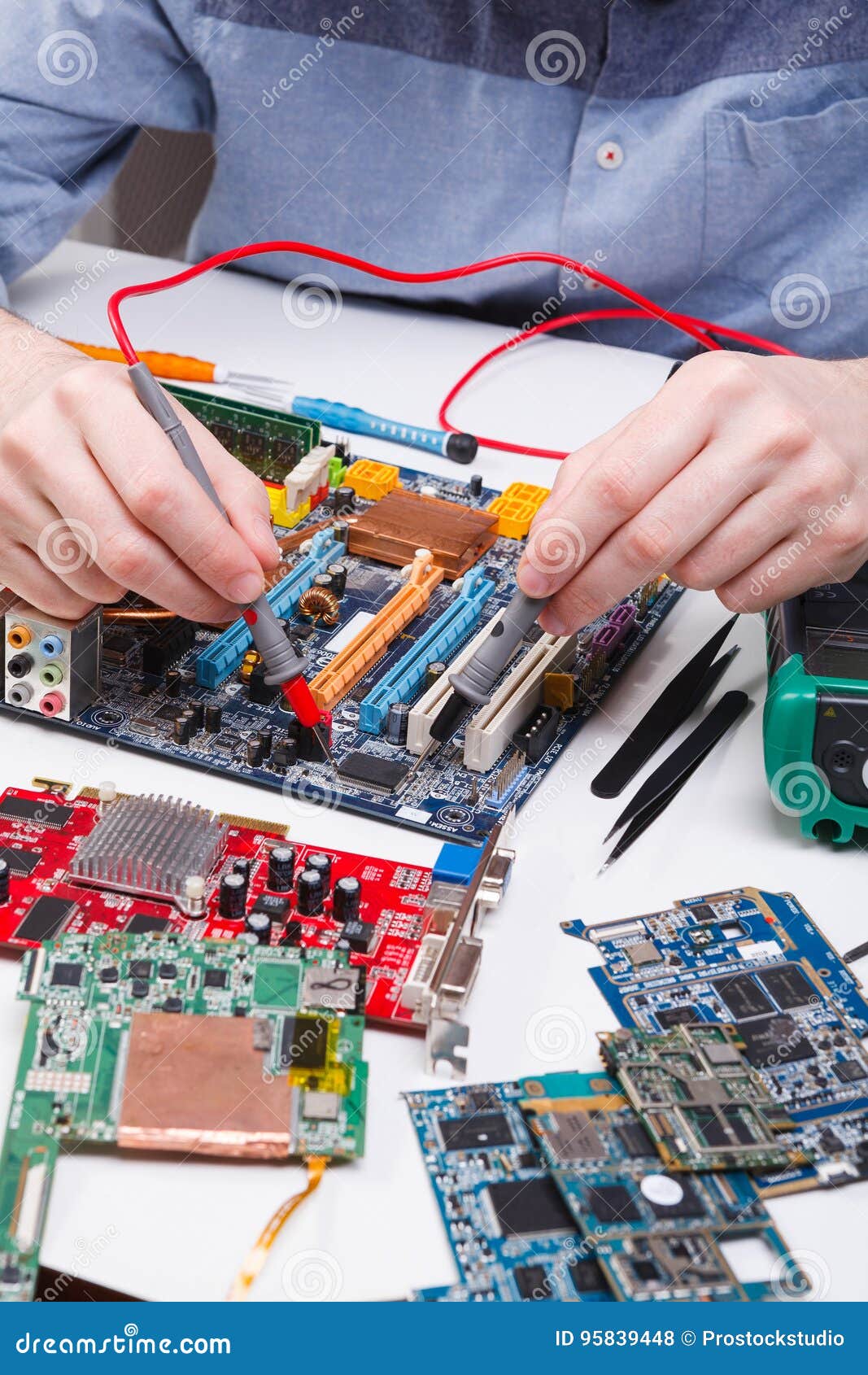 Engineer Checking Motherboard with Multimeter Stock Photo - Image of ...