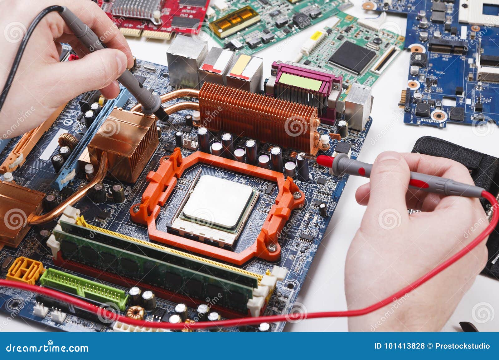 Engineer Checking Motherboard with Multimeter Stock Photo - Image of ...