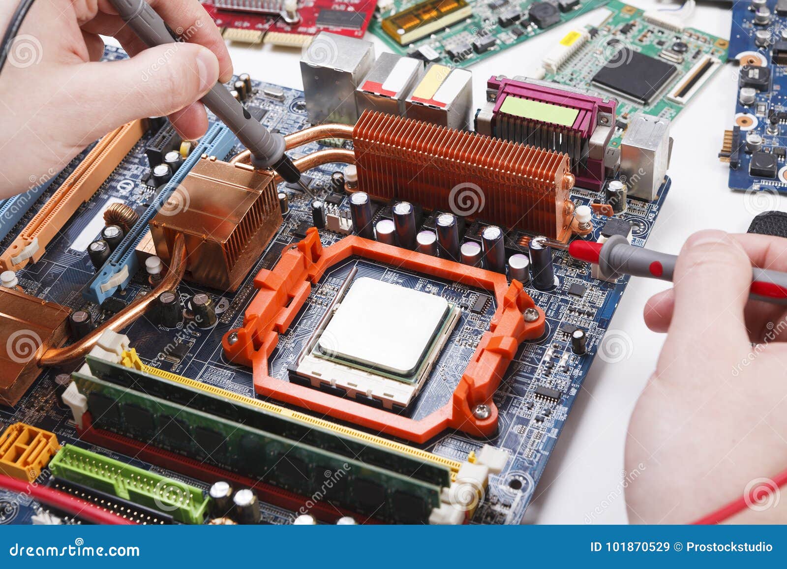 Engineer Checking Motherboard with Multimeter Stock Image - Image of ...