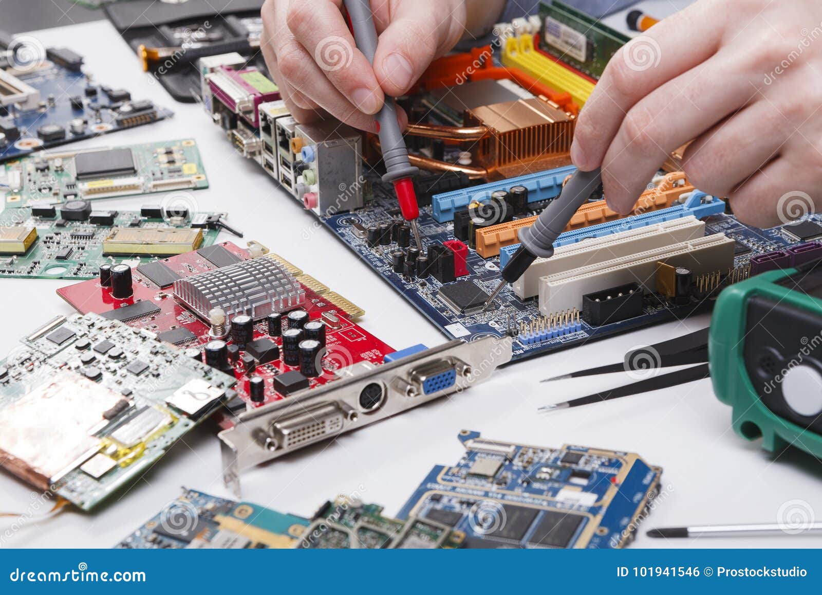 Engineer Checking Motherboard with Multimeter Stock Photo - Image of ...