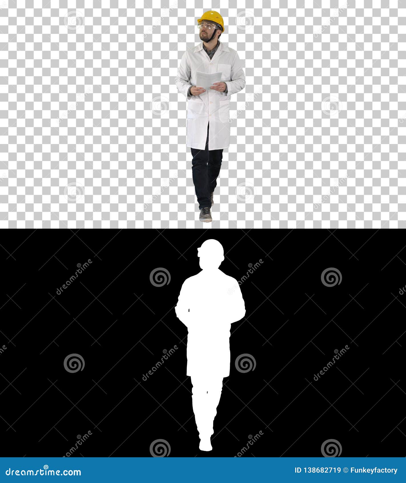 Engineer Checking Papers and Looking Around To Sides, Alpha Channel ...