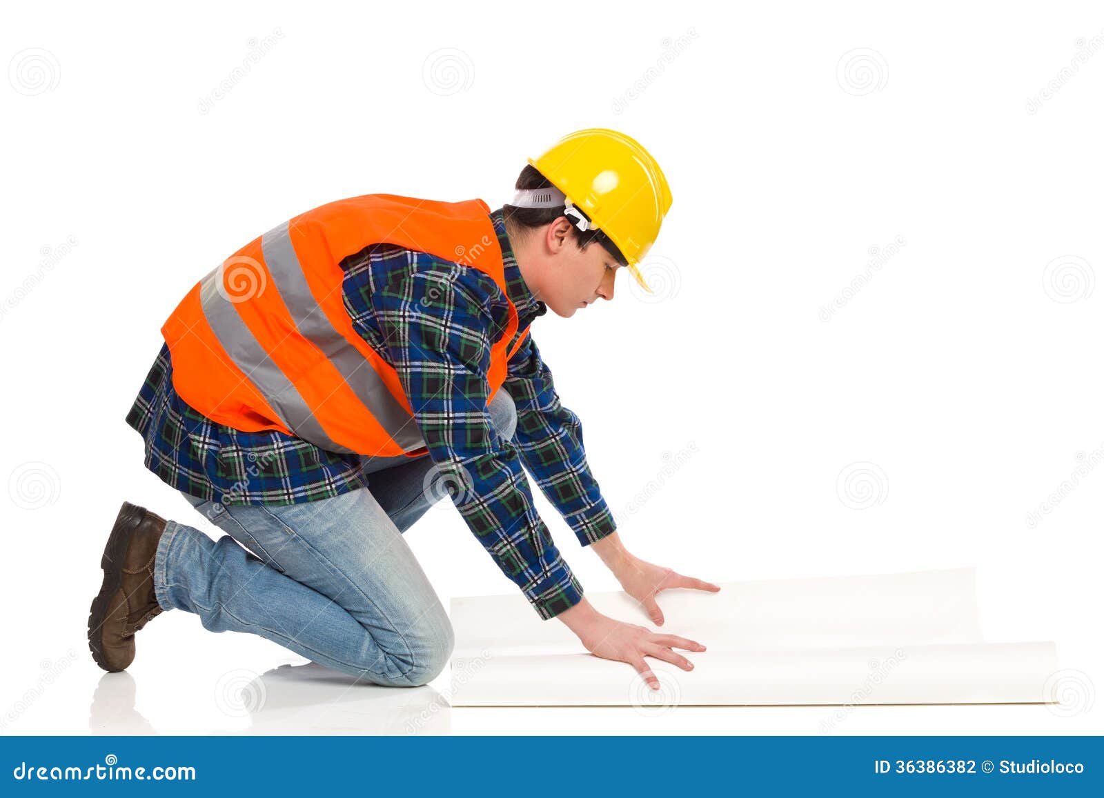 Engineer checking plan. stock photo. Image of paper, hardhat - 36386382