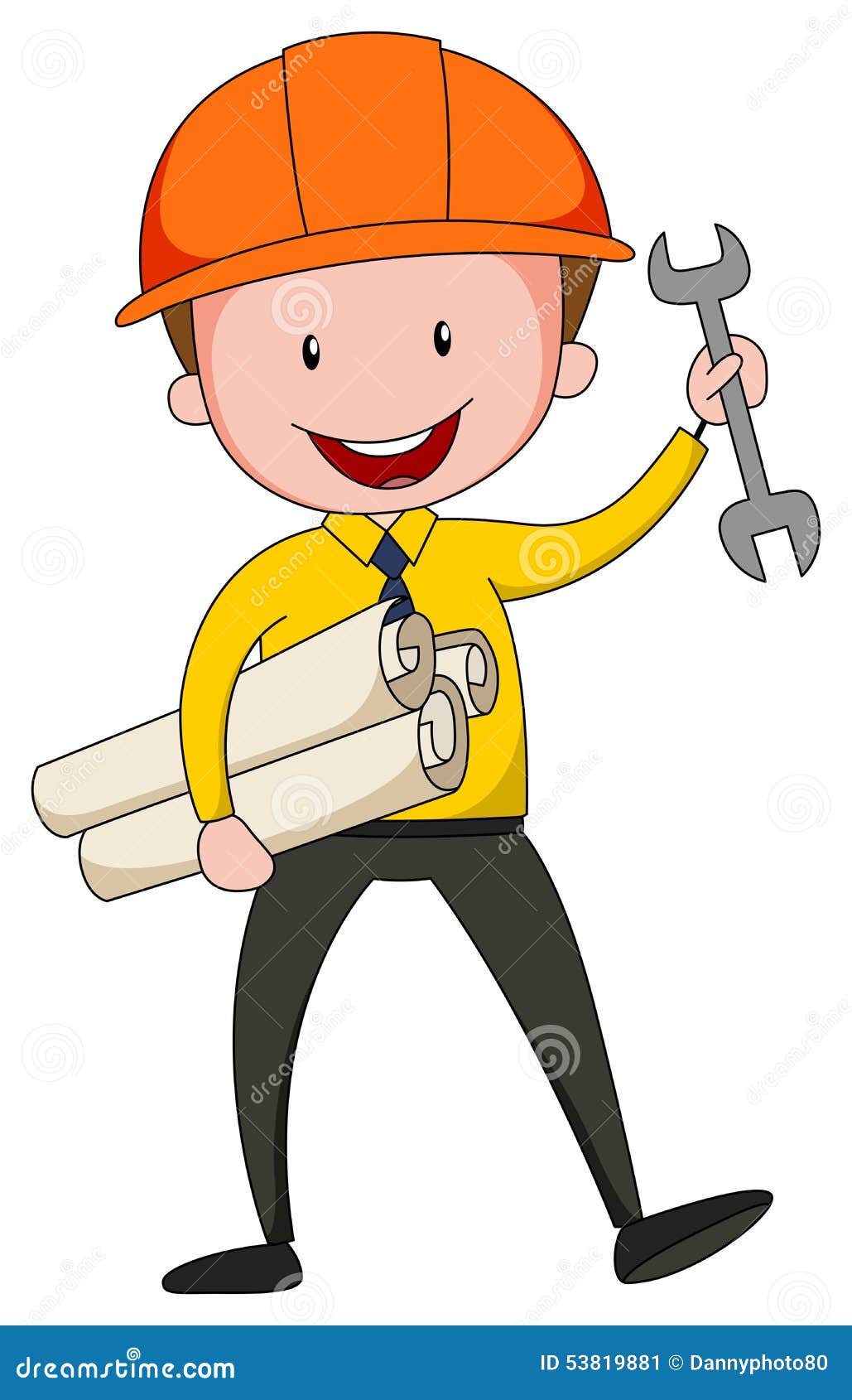 Cartoon Engineer Holding Tool And Paper Cartoon Vector | CartoonDealer ...