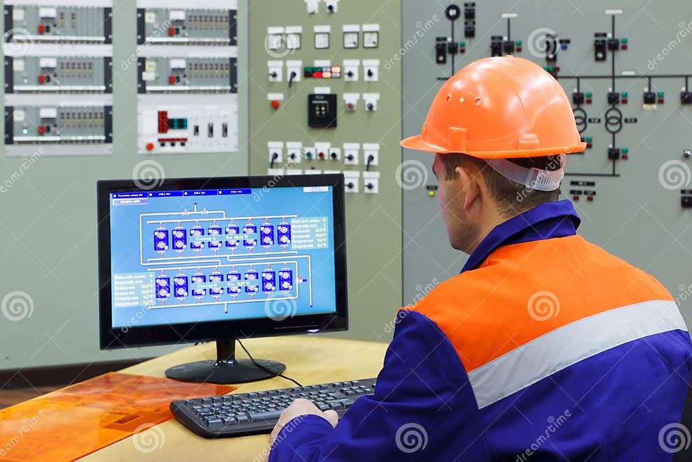 Engineer at the computer stock image. Image of focus - 47463859
