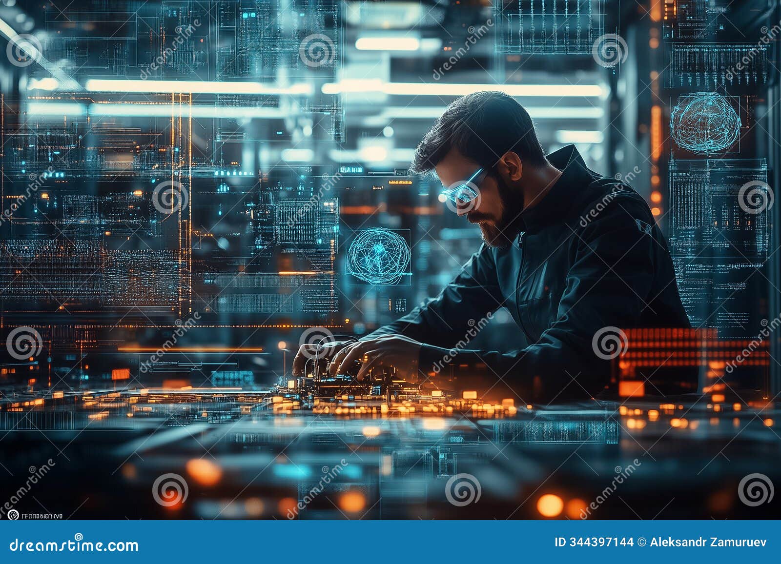 An Engineer Concentrates while Manipulating Complex Circuits Amid ...
