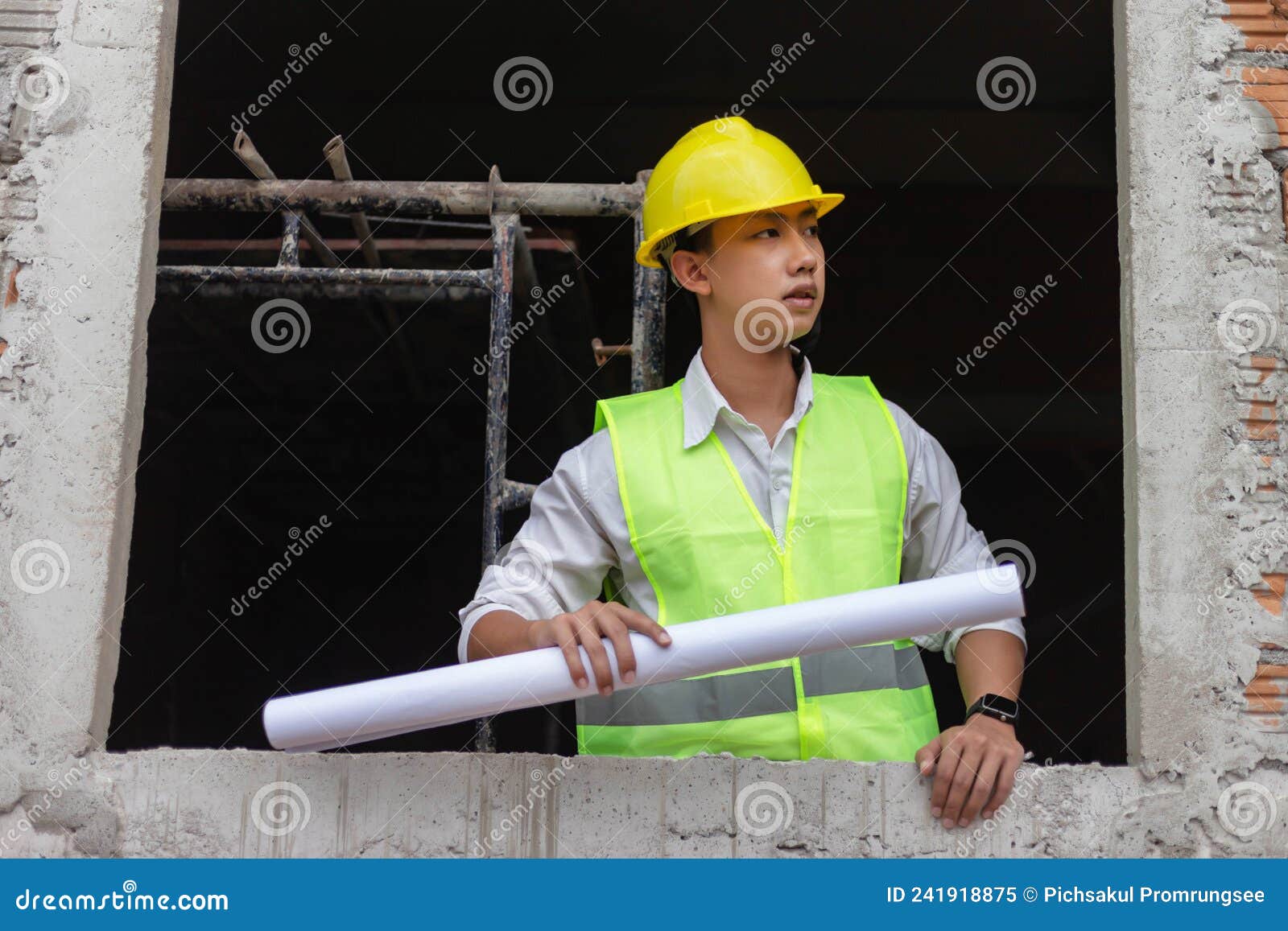Engineer Concept the Building Schemer Standing Inside the Building with ...