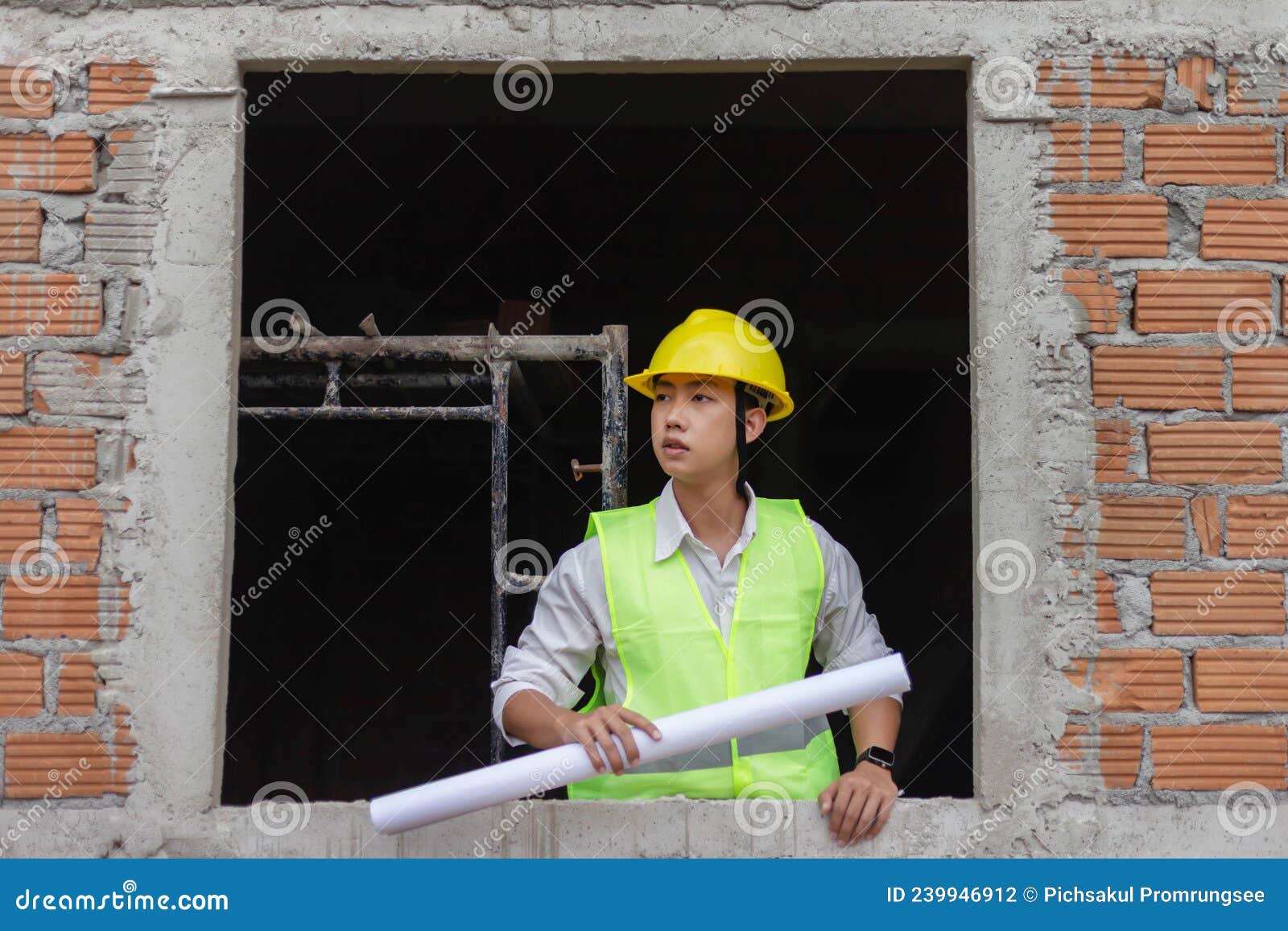 Engineer Concept the Building Schemer Standing Inside the Building with ...
