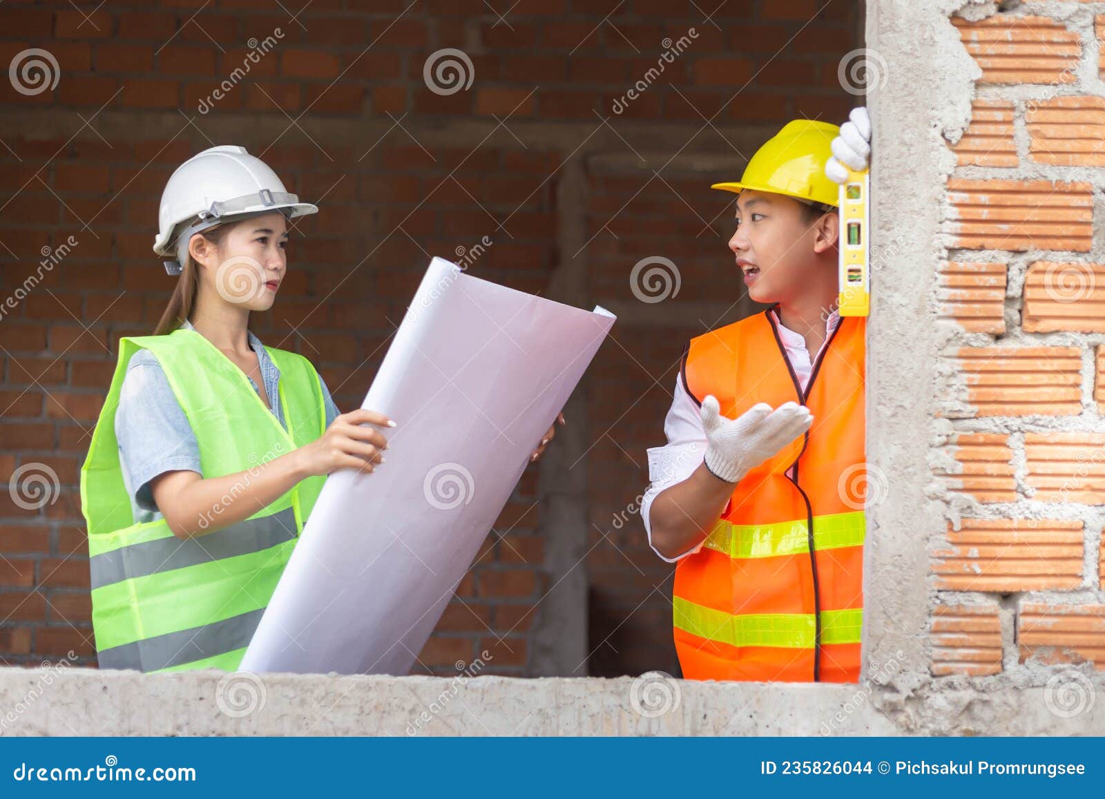 Engineer Concept the Female Constructor Holding the Building Scheme ...