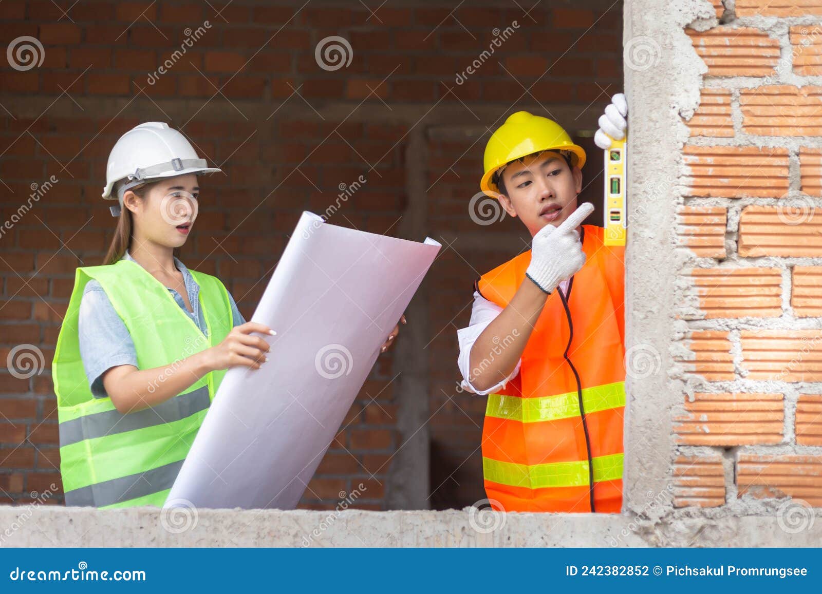 Engineer Concept the Female Constructor Holding the Building Scheme ...