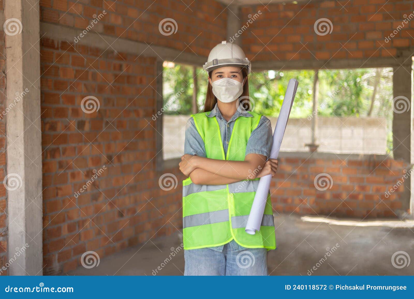 Engineer Concept the Female Engineering Worker with Her Building ...