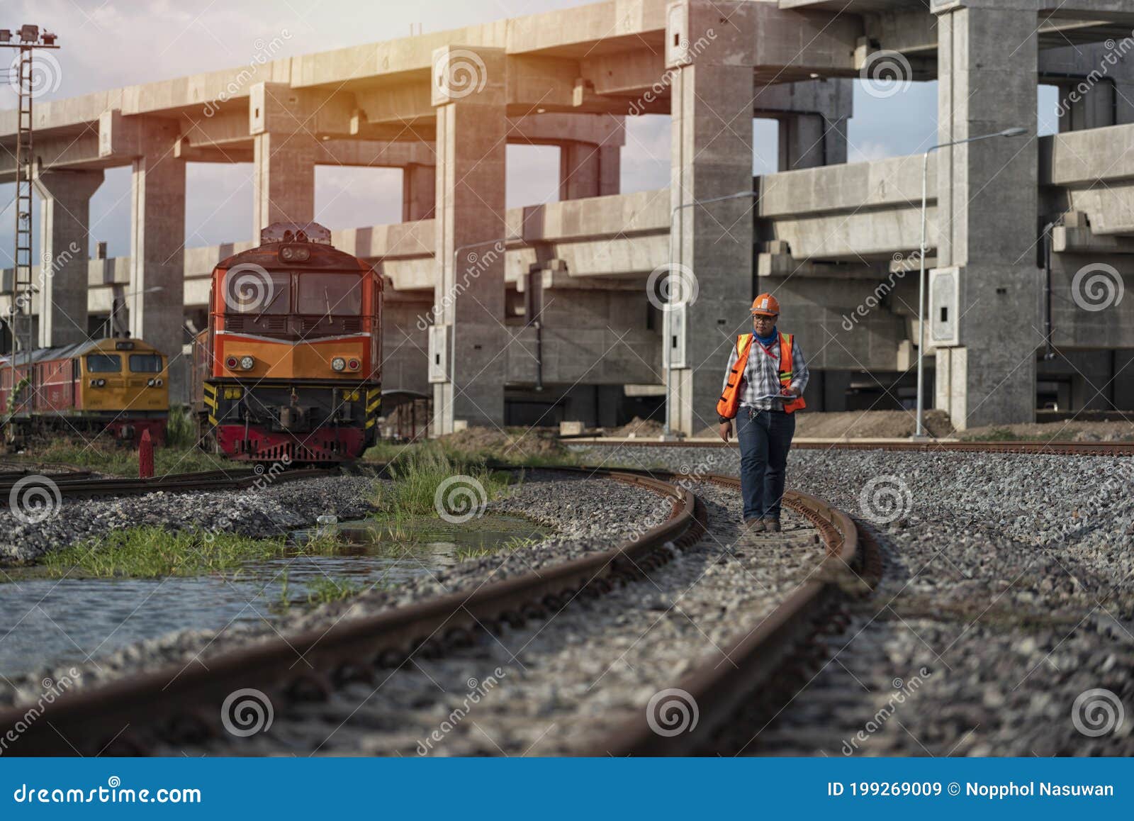 Engineer Concept. Engineer on Rail Way. Stock Image - Image of ...
