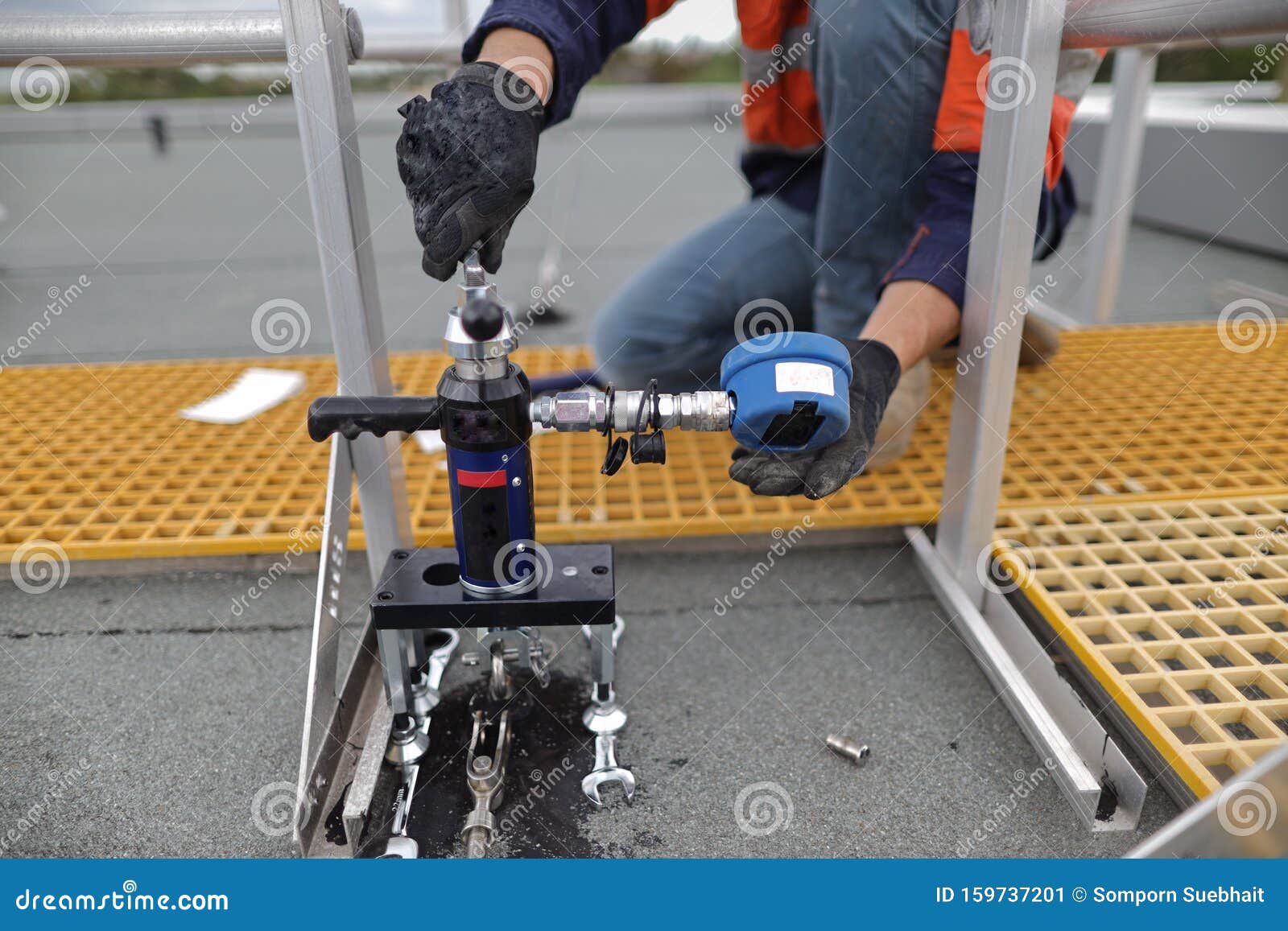 Engineer Conducting Using Pull Machinery Testing Chemical Set Fall ...