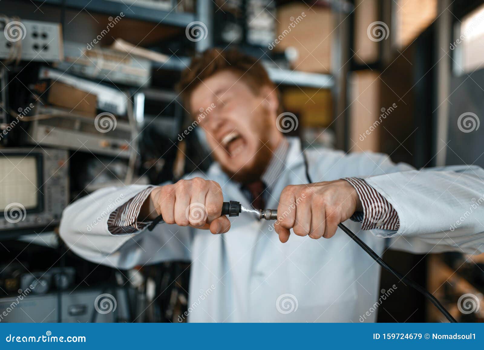 An Engineer Connects Magistral Optical Fiber Wires. A Man Commutes ...