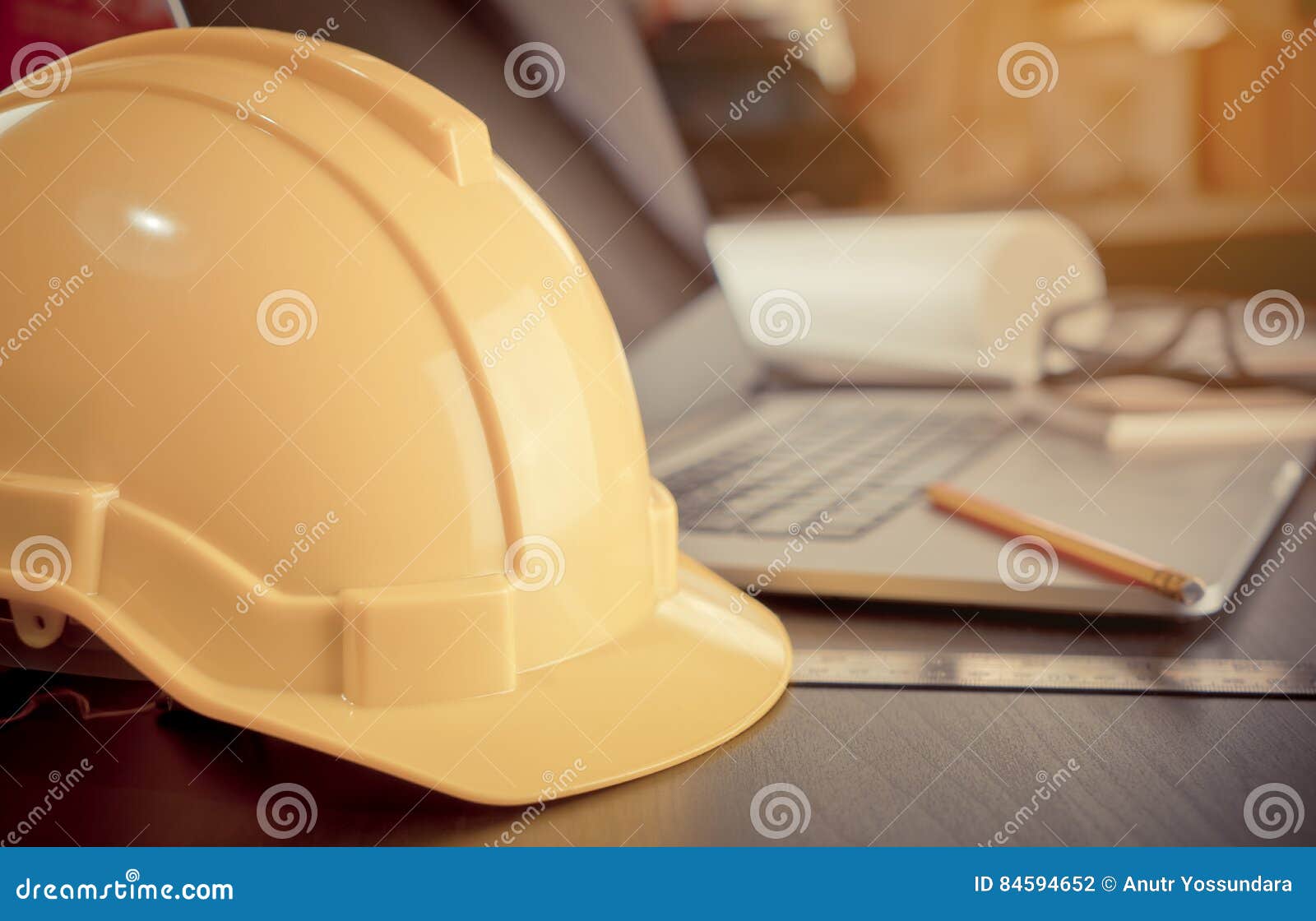 Engineer Construction Computer Desk Stock Photo - Image of architect ...