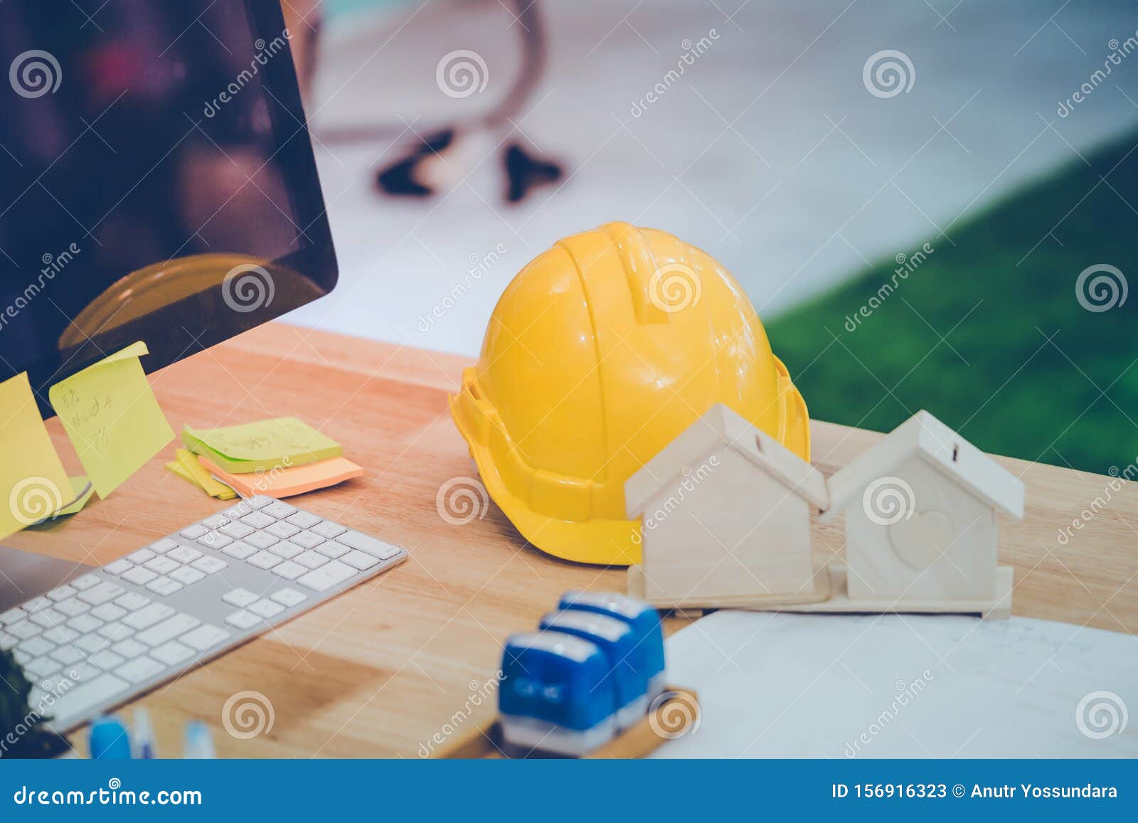 Engineer Construction Contractor Builder Desk with Computer Stock Image ...