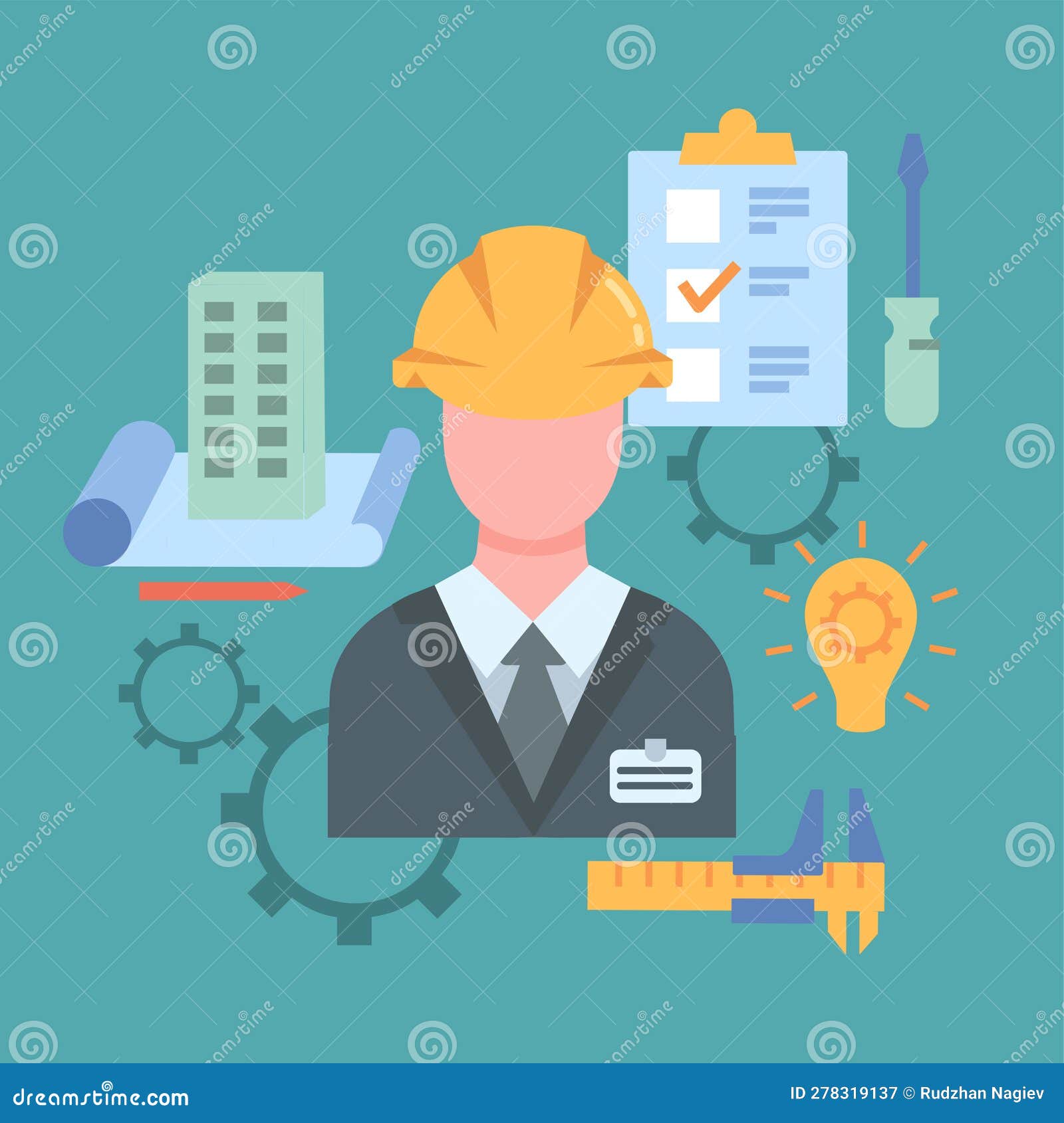 Engineer in Construction Hat Stock Vector - Illustration of building ...