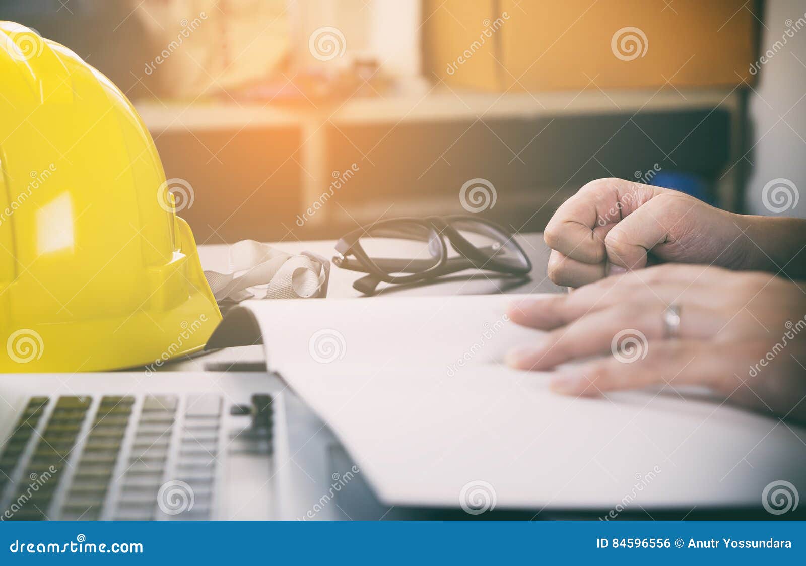 Engineer Construction is Having Trouble with His Project. Stock Photo ...