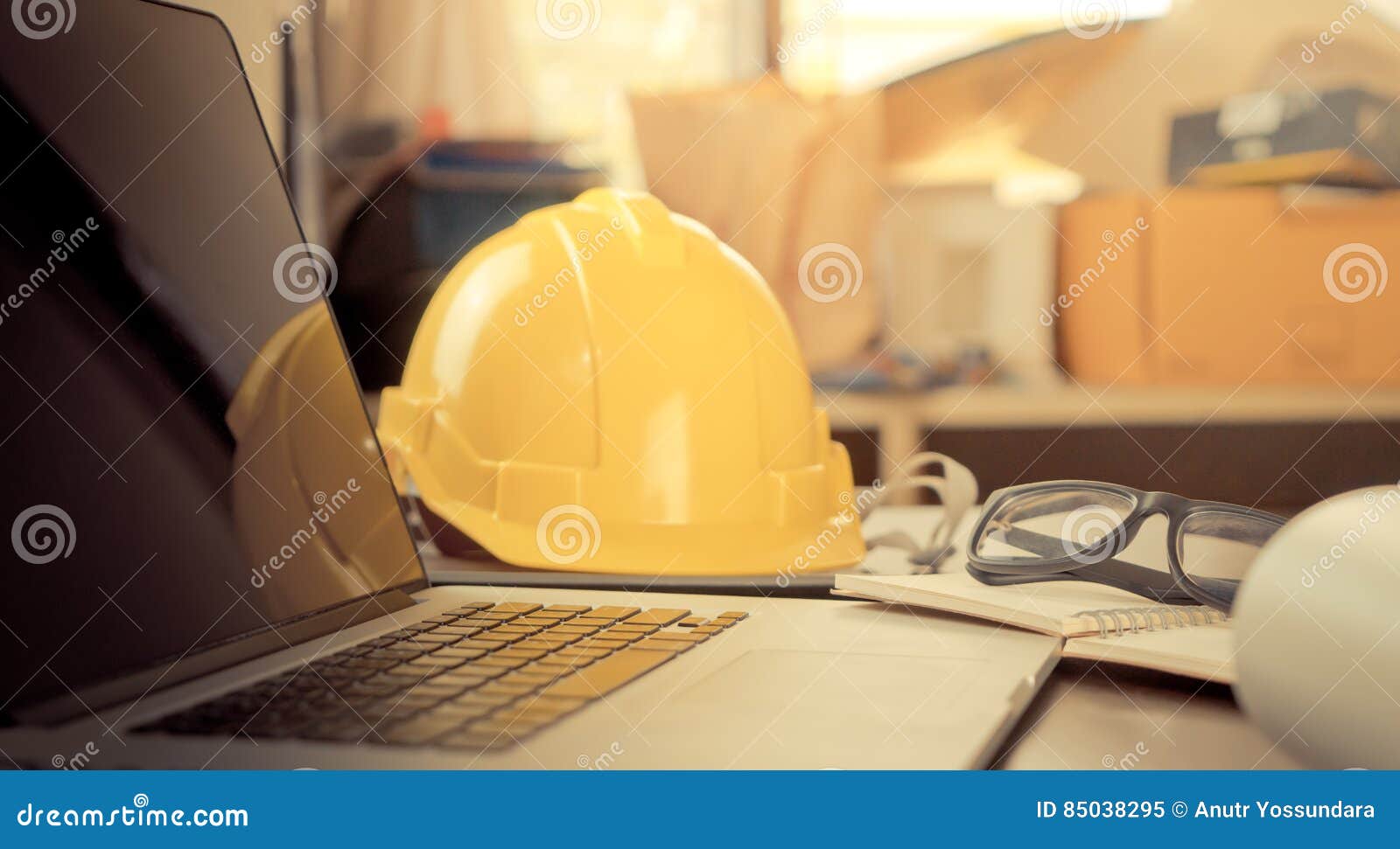 Engineer Construction Office Desk Stock Image - Image of factory ...