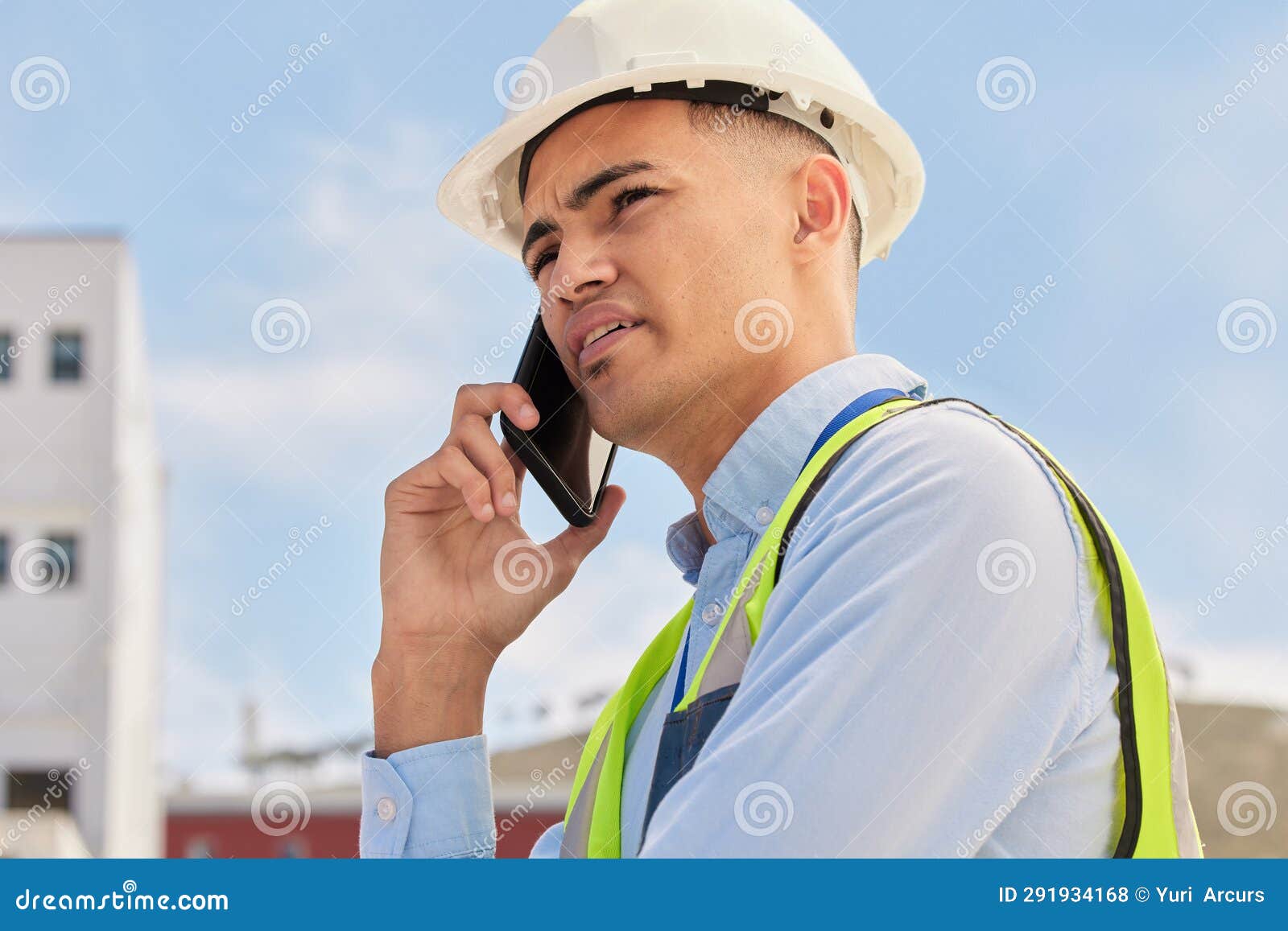 Engineer on Construction Site, Phone Call and Negotiation for Building ...