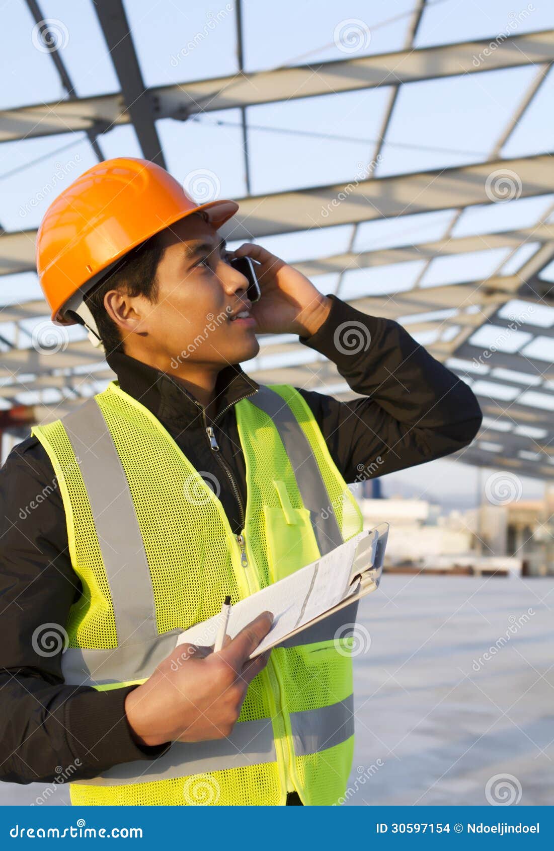 Engineer Construction Talking Mobile Phone Under New Building Stock ...