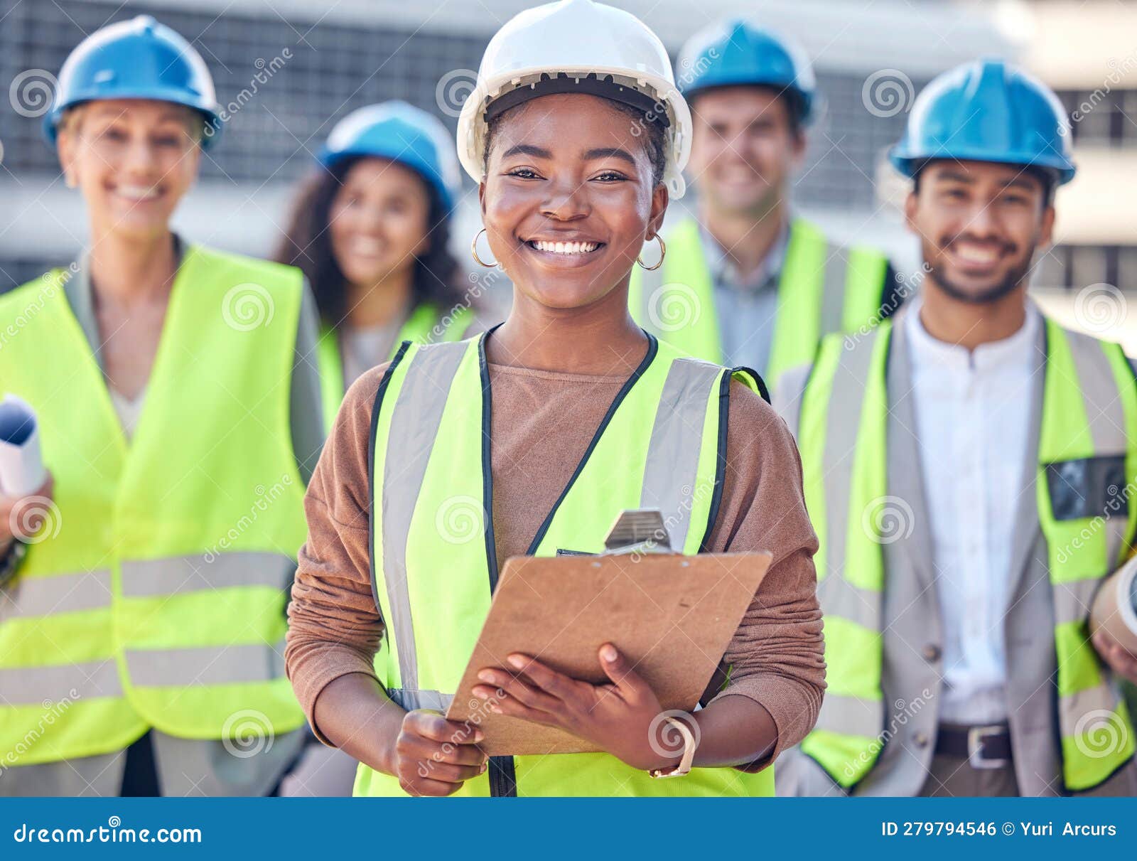 Engineer Construction And Team With Black Woman Or Manager Outdoor For