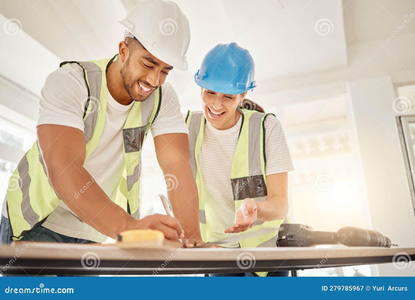 Engineer, Construction and Team Working at Table for Maintenance ...