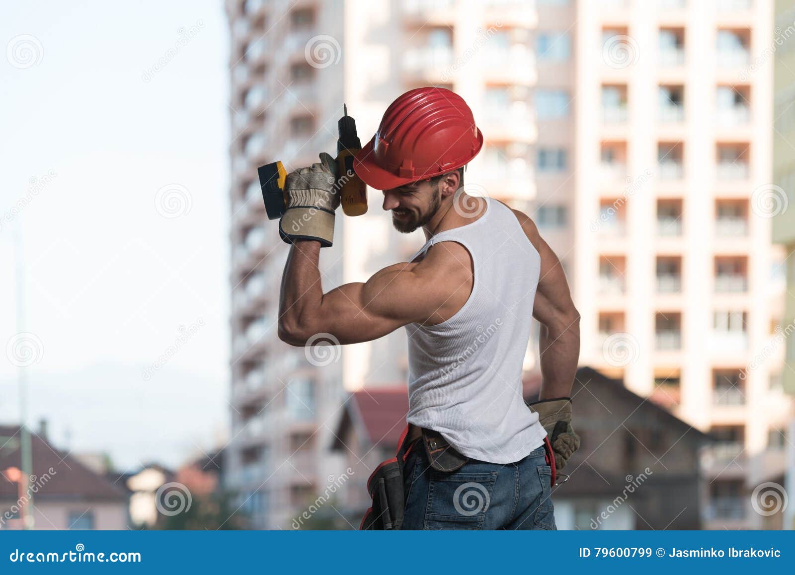 Engineer Construction Wearing a Red Helmet Stock Image - Image of ...