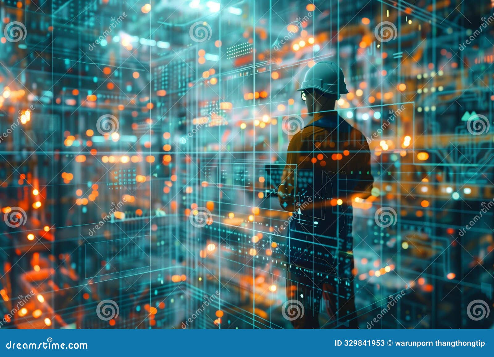 Engineer Construction Worker Using Futuristic Technology Innovation in ...