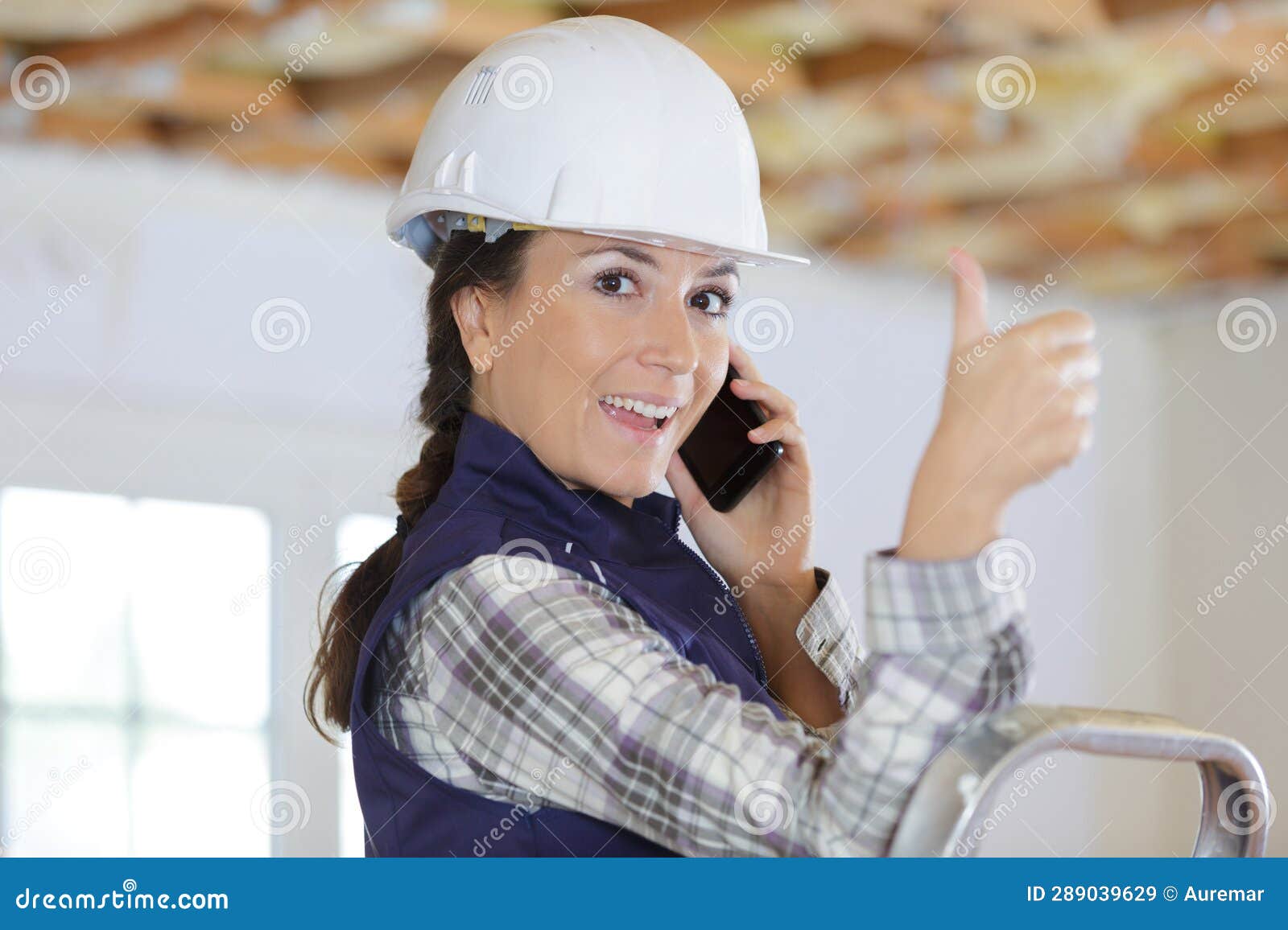 Engineer Construction Worker Woman Smiling Broadly Showing Thumbs Up ...