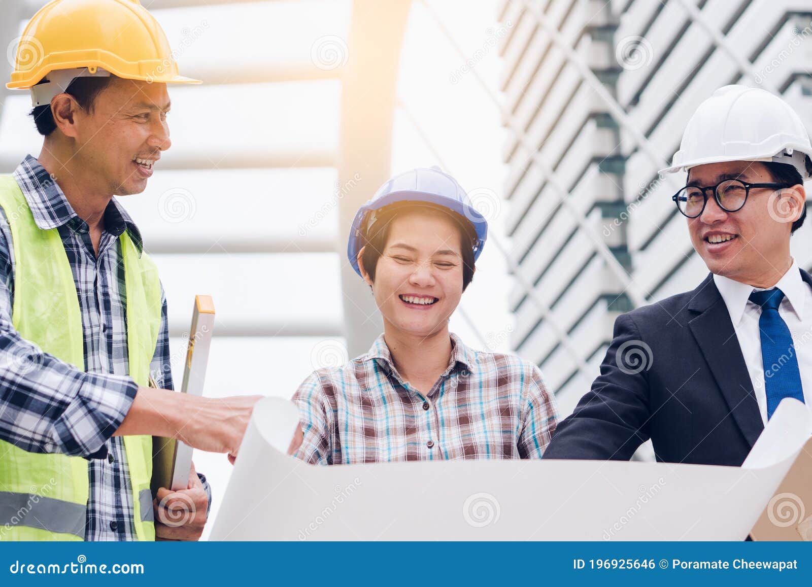 Engineer, Contractor, Architect Teamwork. Group of Happy Builder ...