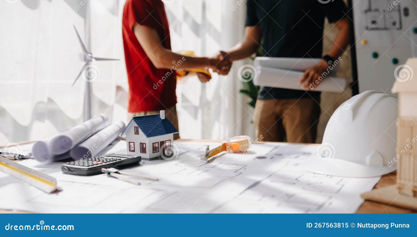 Engineer and Contractor Join Hands after Signing Contract,they are ...