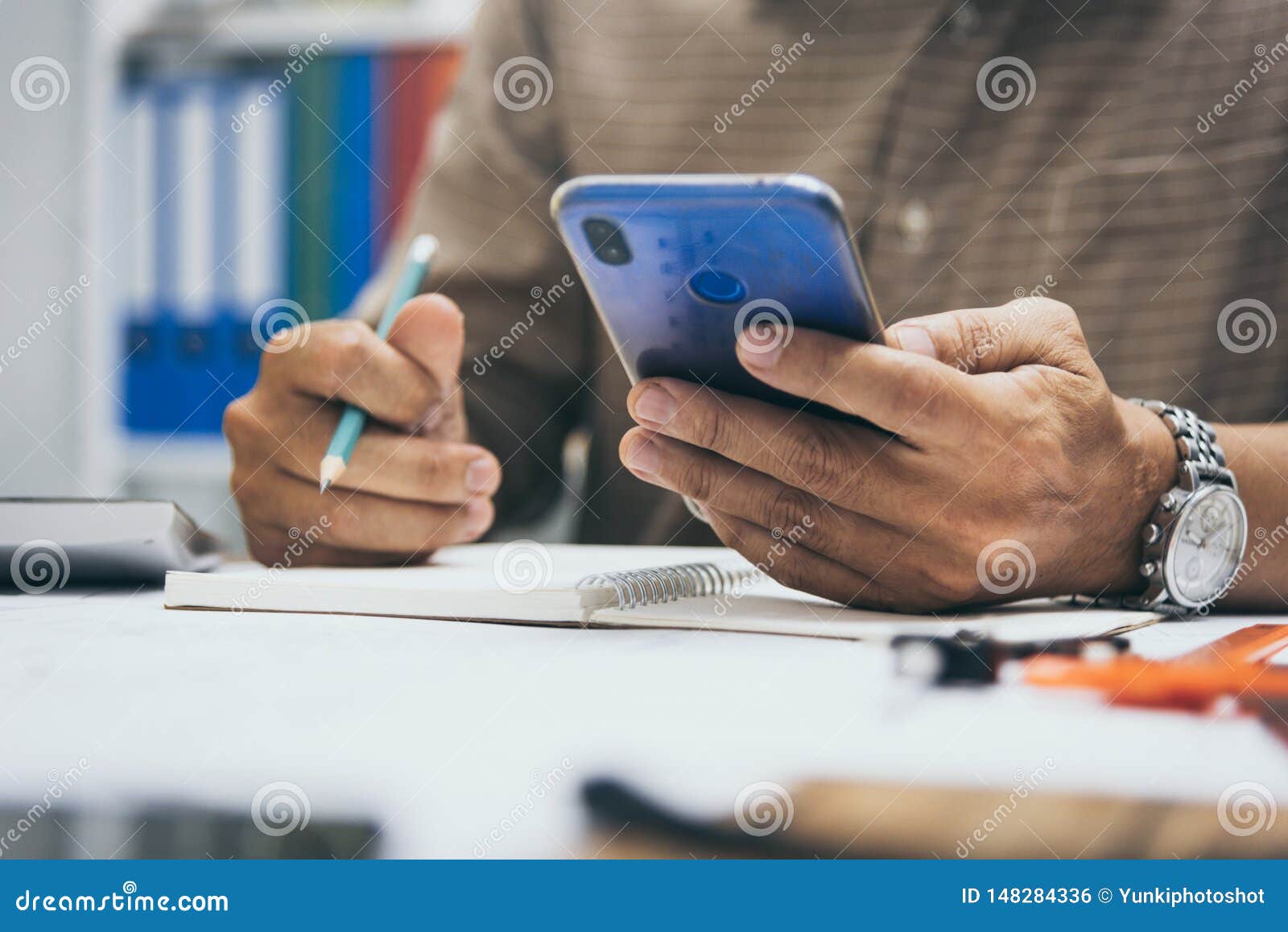 Engineer Contractor Using Phone at Site Working Stock Photo - Image of ...