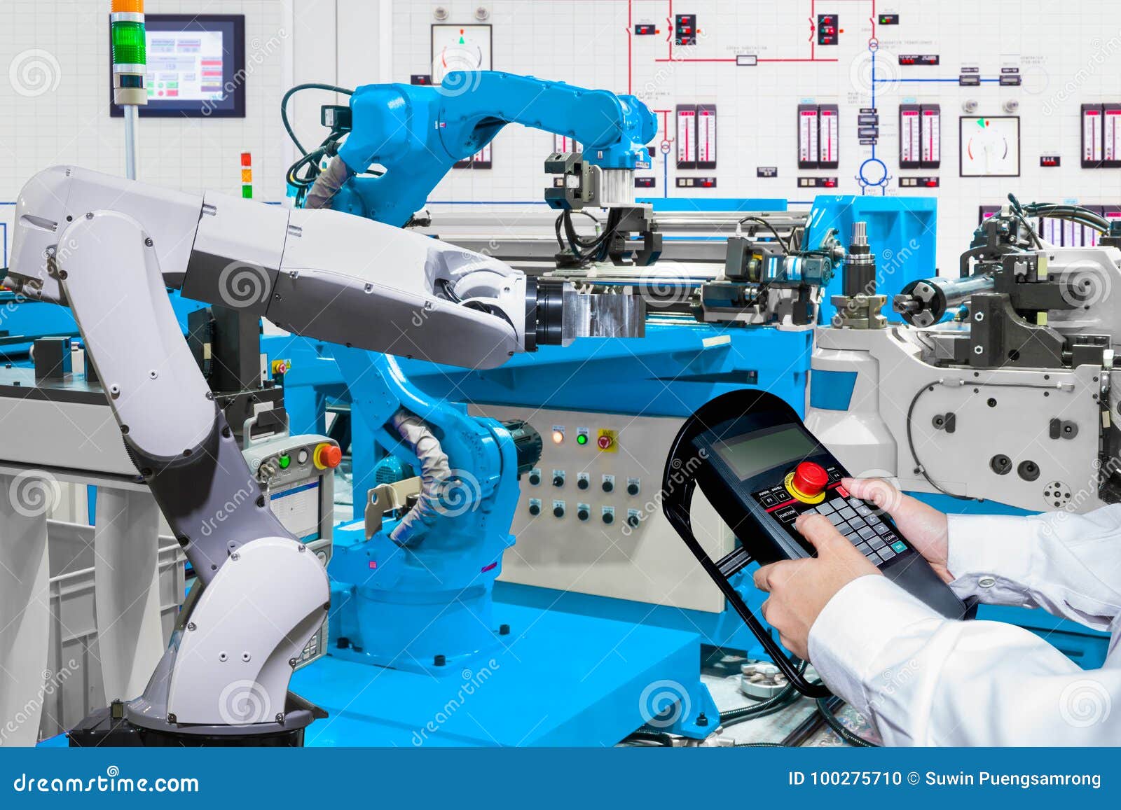 Engineer Control Automatic Robotic at Industrial Stock Photo - Image of ...