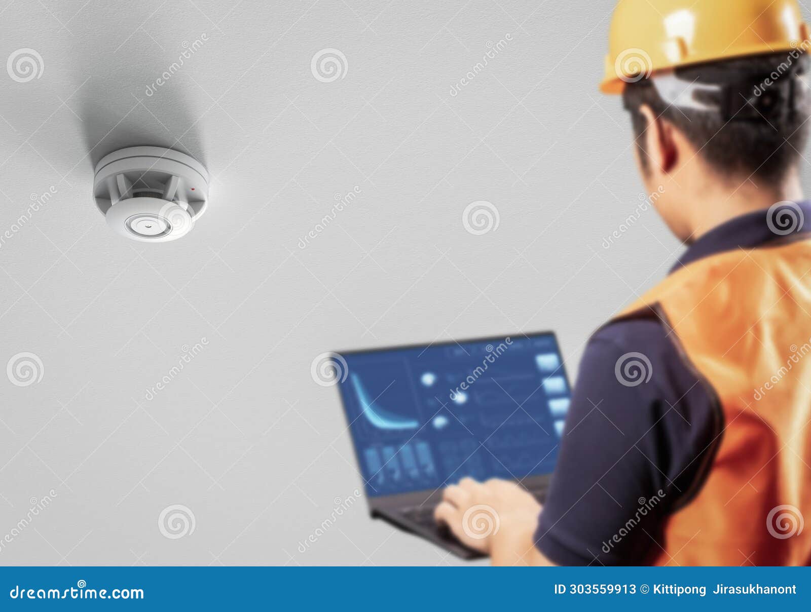 Engineer Control or Program Smoke Detector on Ceiling Stock Image ...