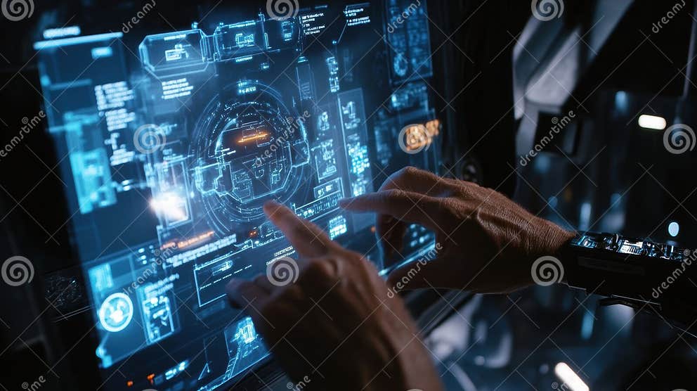 Engineer Controlling Futuristic Manufacturing Process Using Touchscreen ...