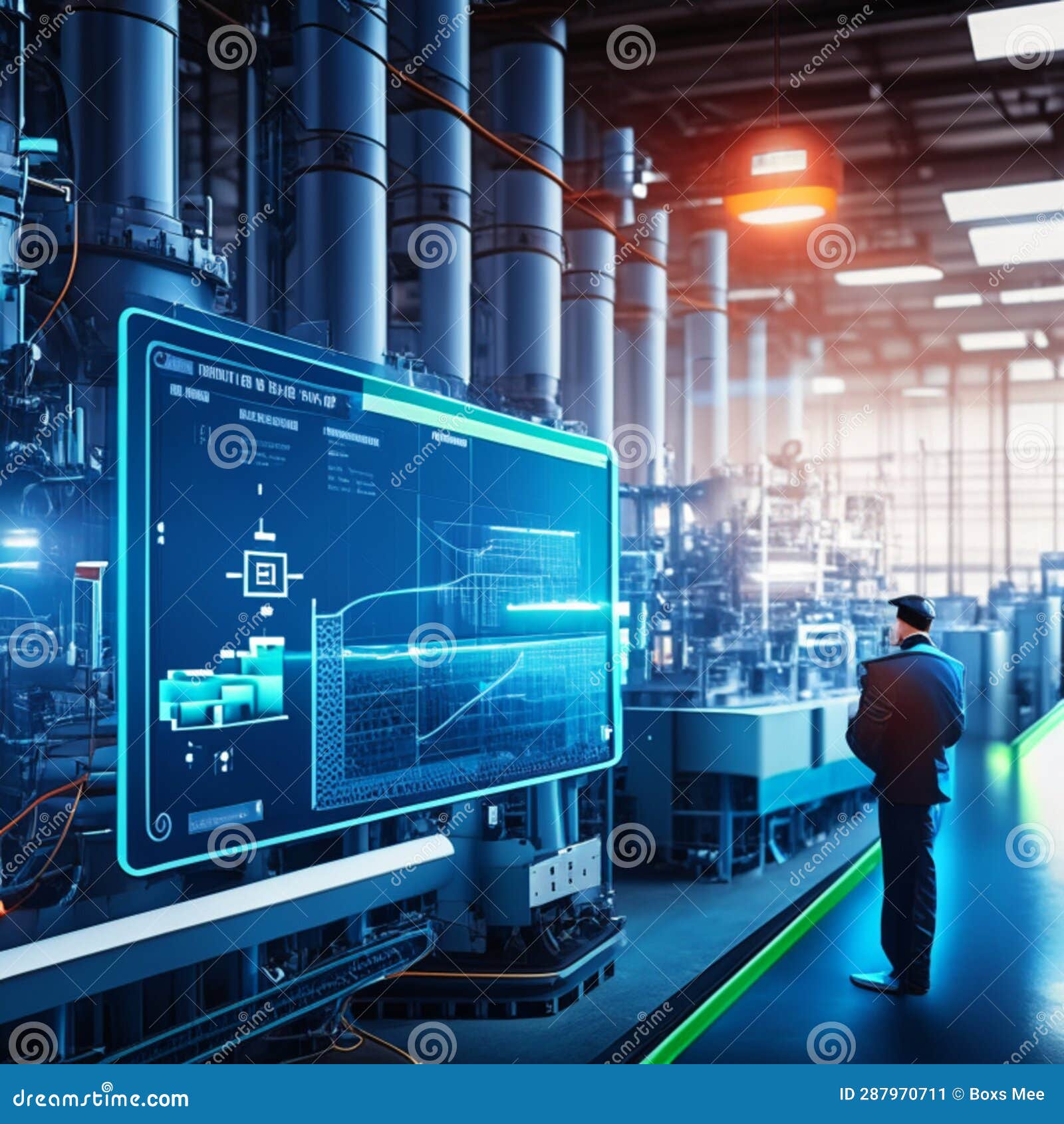 Engineer Controls The Automation System In A Factory 3d Rendering Generative Ai Stock