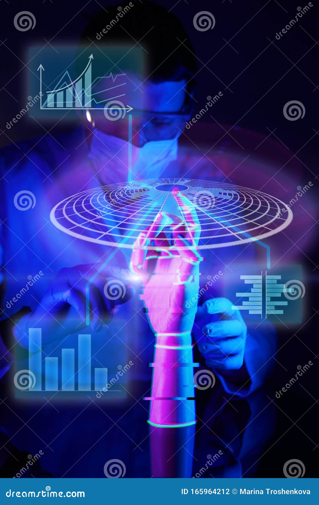 Engineer Creates a Robotic Arm. Concept of Cyber Communication and ...