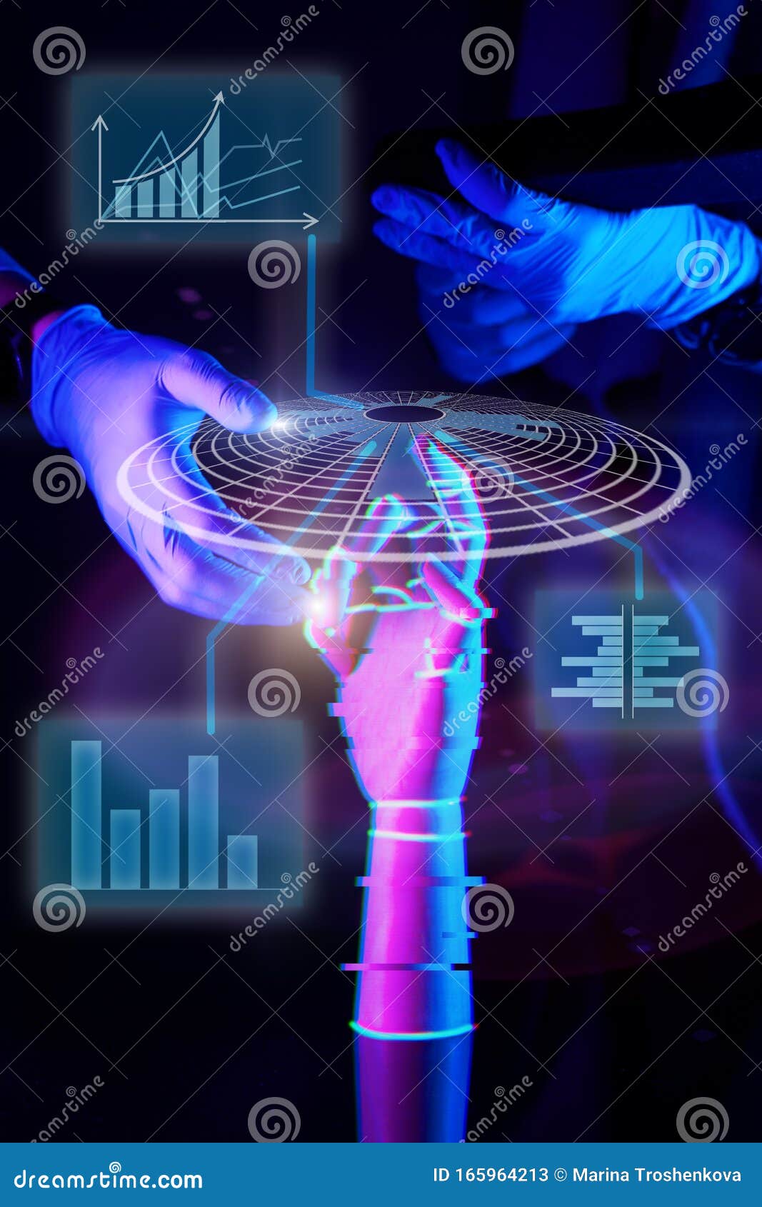 Engineer Creates a Robotic Arm. Concept of Cyber Communication and ...