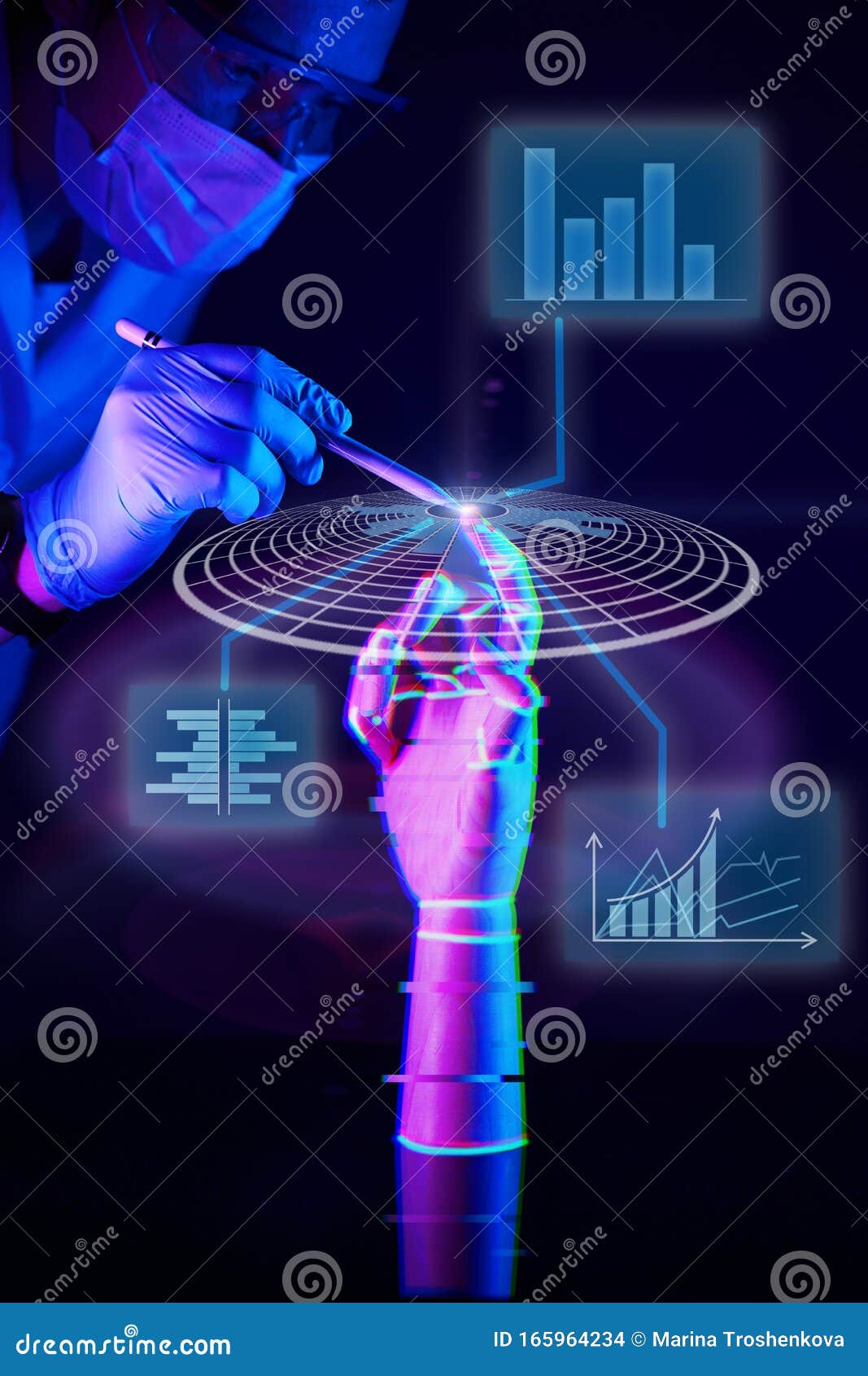 Engineer Creates a Robotic Arm. Concept of Cyber Communication and ...