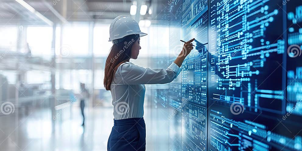 Engineer Creating Detailed Blueprints Using Digital Technology in a ...