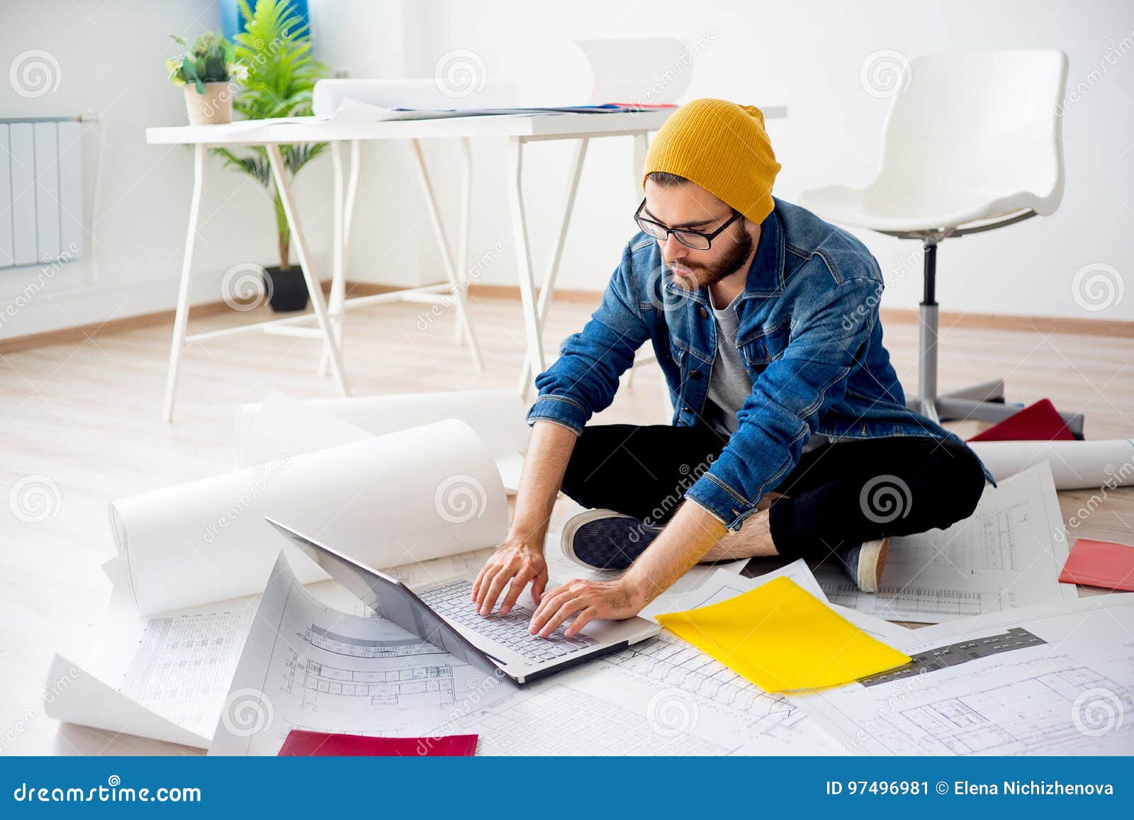 Engineer Creating a Project Stock Image - Image of blueprint, creative ...