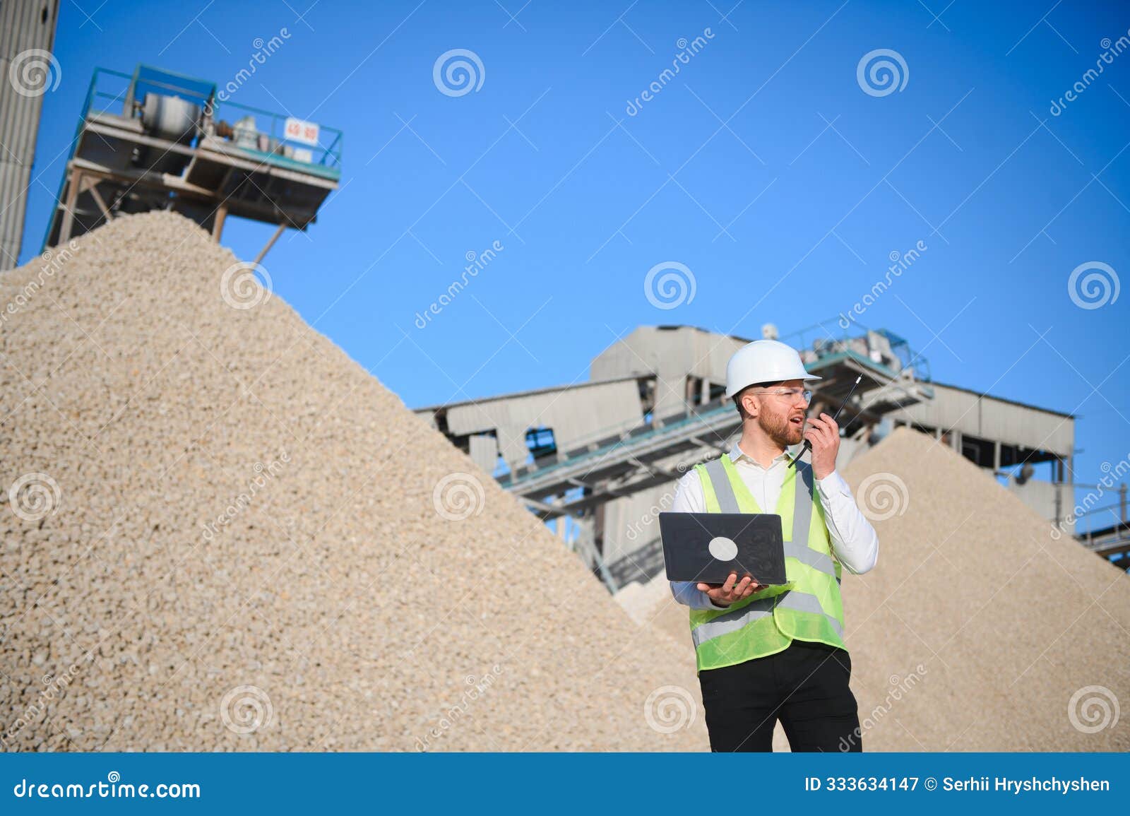 An Engineer at a Crushed Stone or Gravel Plant. Stone Mining Stock ...