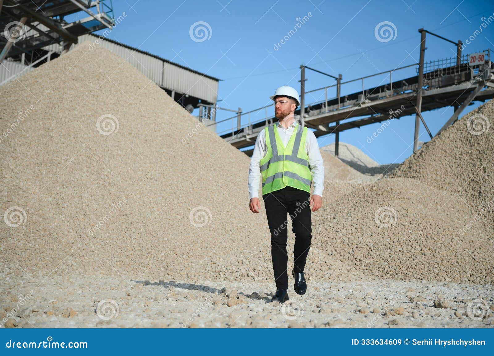 An Engineer at a Crushed Stone or Gravel Plant. Stone Mining Stock ...