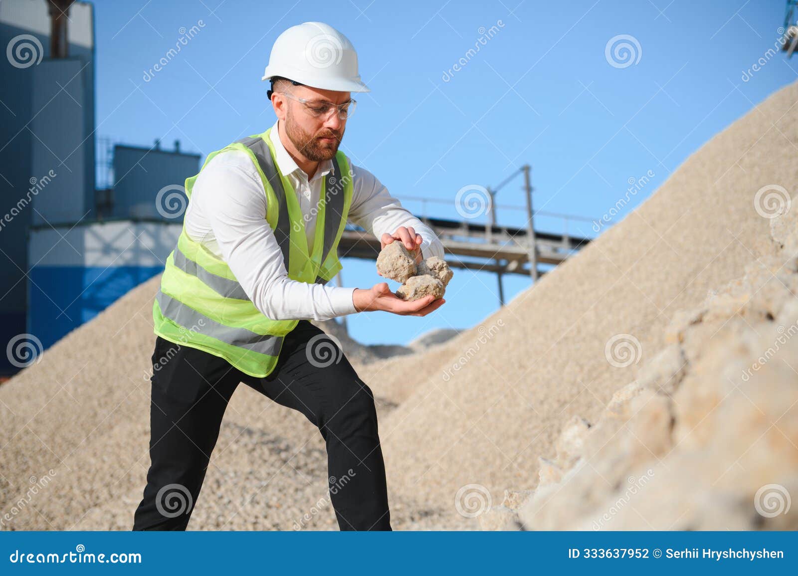 An Engineer at a Crushed Stone or Gravel Plant. Stone Mining Stock ...